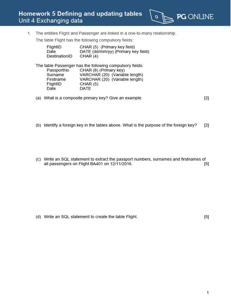 HW QUESTIONS - U4 T5 - Defining and Updating Tables Using SQL | PDF