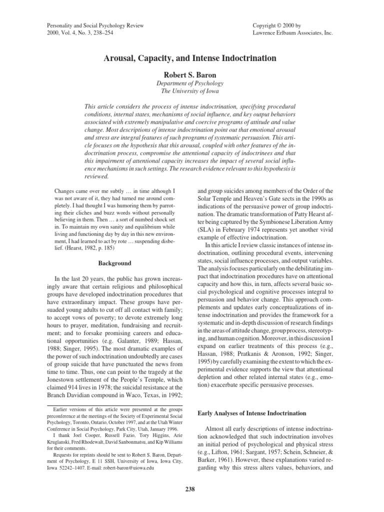 Arousal, Capacity, and Intense Indoctrination | PDF | Attitude ...