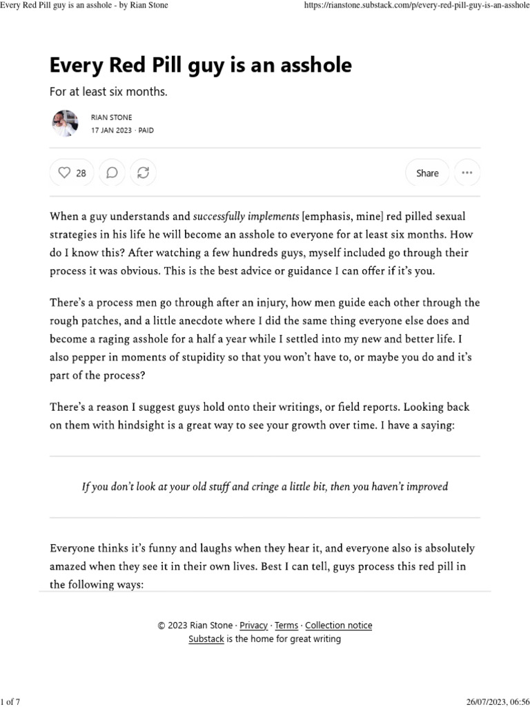 Every Red Pill guy is an asshole - by Rian Stone | PDF