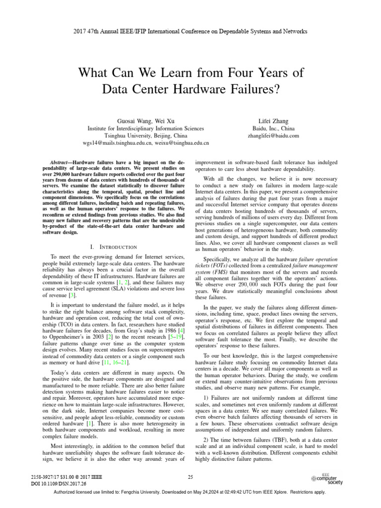 Analyzing Data Center Hardware Failures | PDF | Probability ...