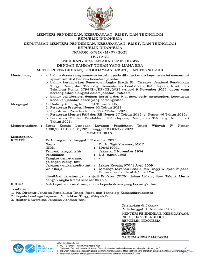 Dr. Sigit Yoewono, Guru Besar | PDF