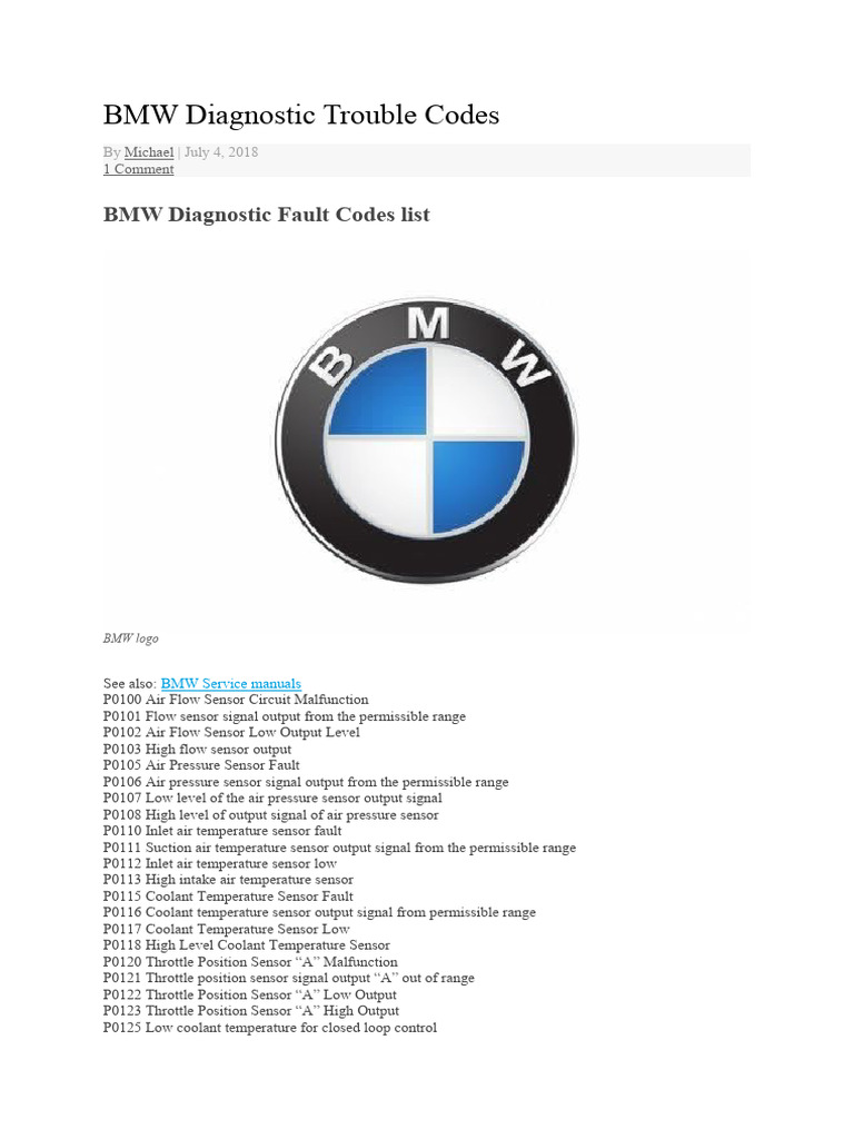 BMW Diagnostic Trouble Codes | PDF | Fuel Injection | Throttle