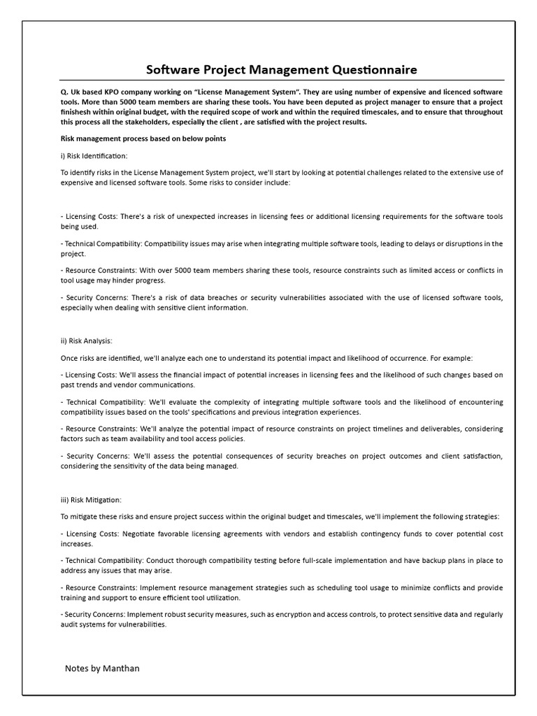 Software Project Management Questionnaire | PDF | Agile Software ...