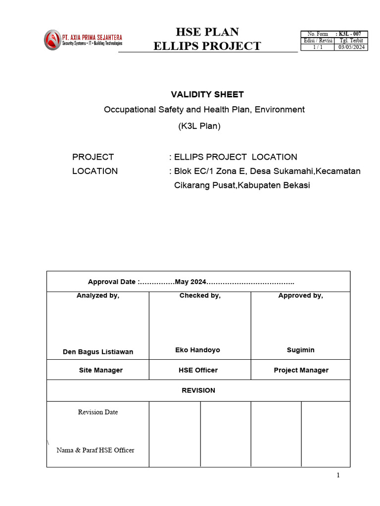 HSE Plan for Ellips Project 2024 | PDF | Occupational Safety And Health ...