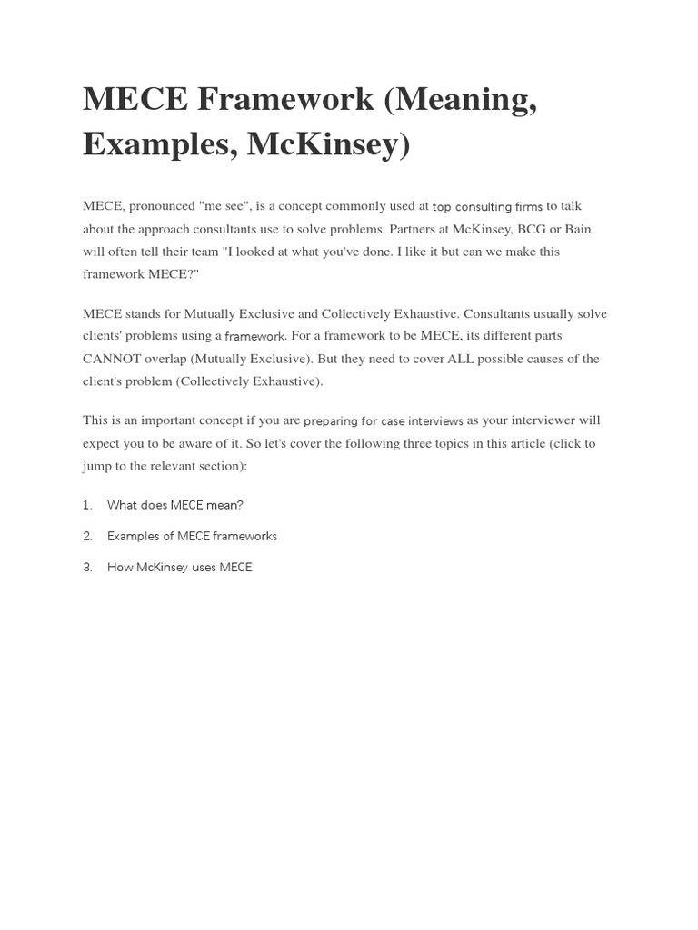 MECE Framework (Meaning, Examples, McKinsey) | Download Free PDF | Mc ...