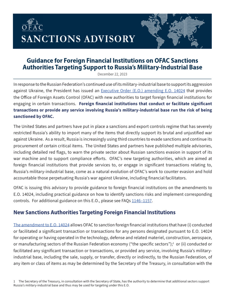 OFAC - Sanctions Advisory | Download Free PDF | Office Of Foreign ...