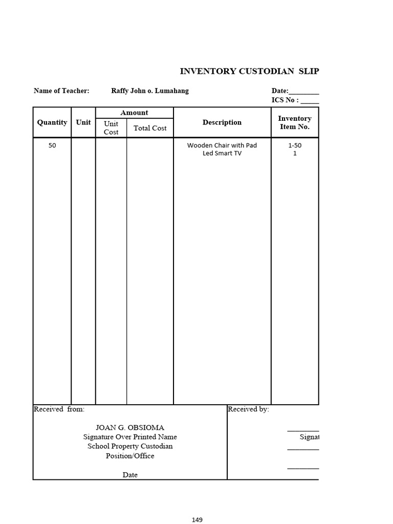 Inventory Custodian Slip | PDF