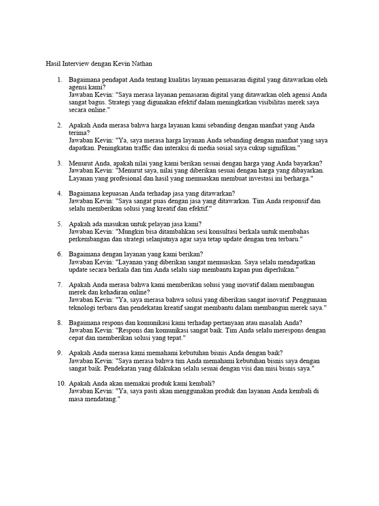 Hasil Interview Dengan Kevin Nathan | PDF