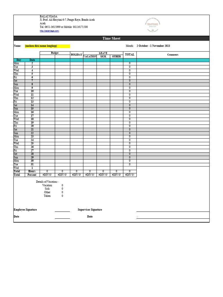 Timesheet 2023 | Download Free PDF | Working Time | Employee Relations