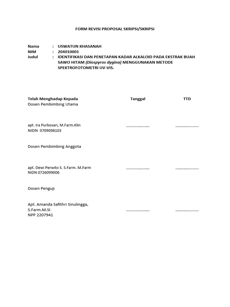 Form Revisi Proposal Skripsi | PDF