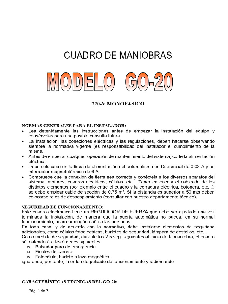 Cuadro de Maniobras GO 20 | PDF | Bienes manufacturados | Electricidad