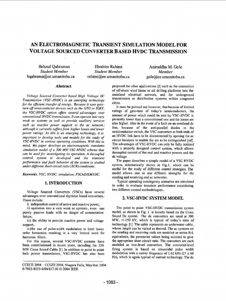 An Electromagnetic Transient Simulation Model For Voltage Sourced Converter Based Hvdc