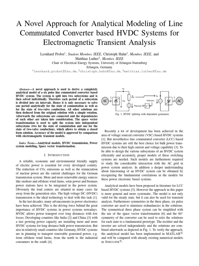 A Novel Approach For Analytical Modeling of Line Commutated Converter Based HVDC Systems For ...