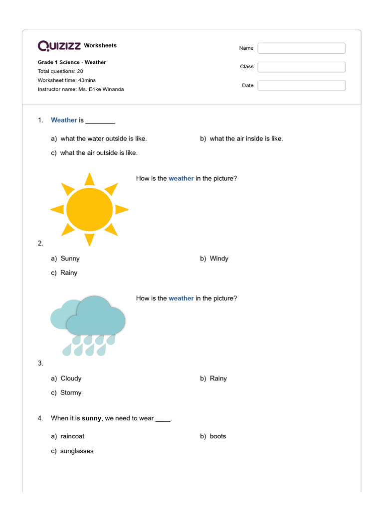 Grade 1 Science - Weather - Quizizz | Download Free PDF | Severe Weather