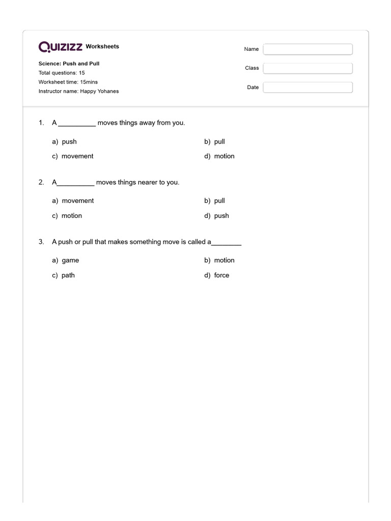 Push and Pull Science Worksheet | PDF