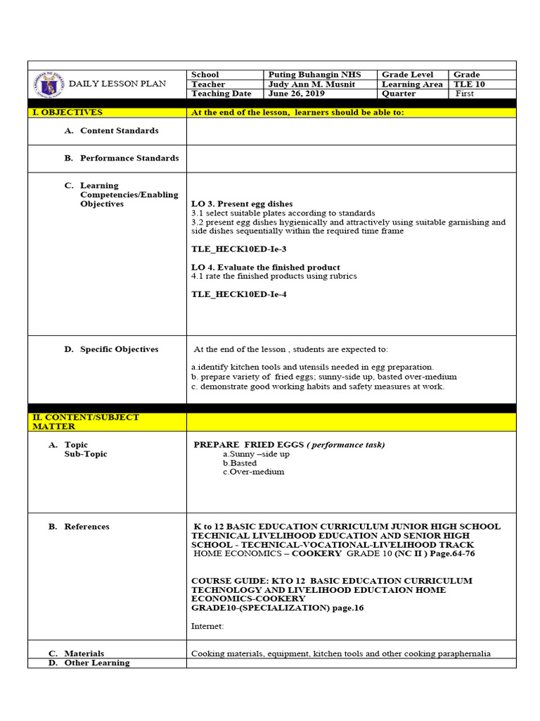 Rubrics for Cooking Fried Eggs | PDF | Curriculum | Learning