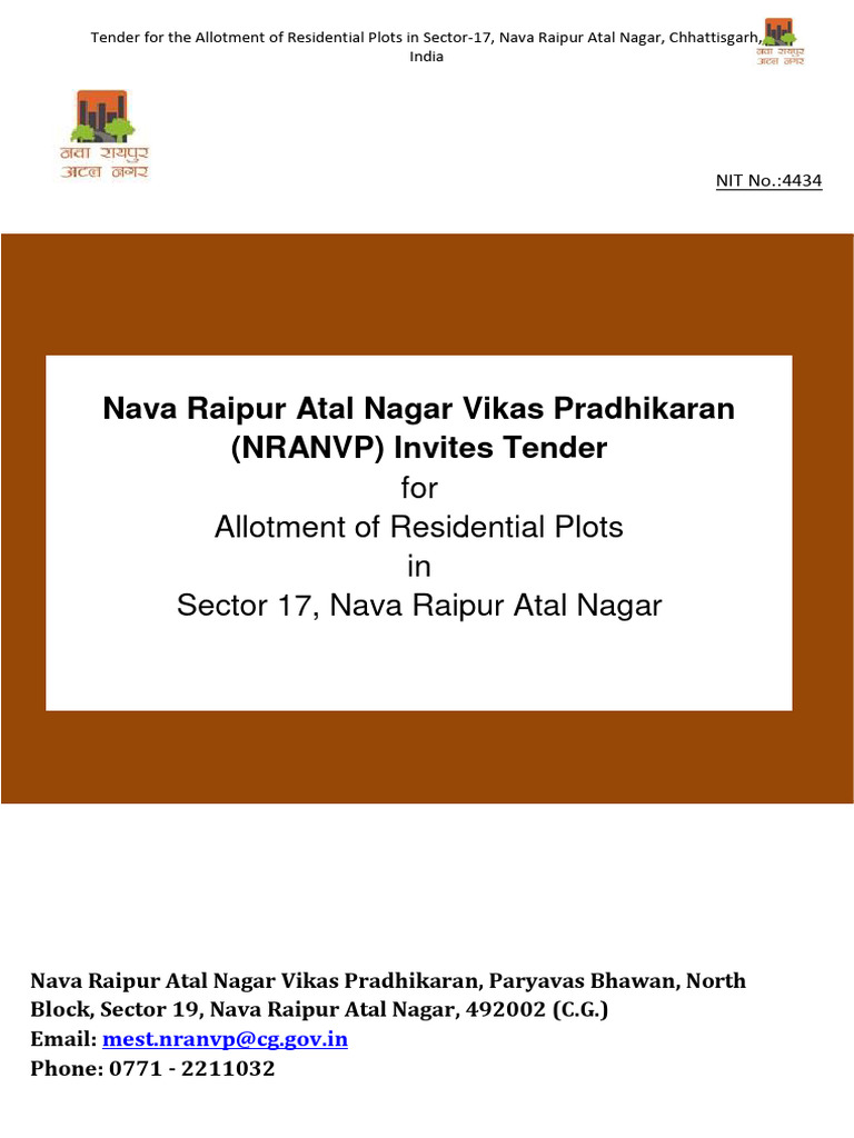 Residential Plot Tender in Nava Raipur | PDF | Lease | Common Law