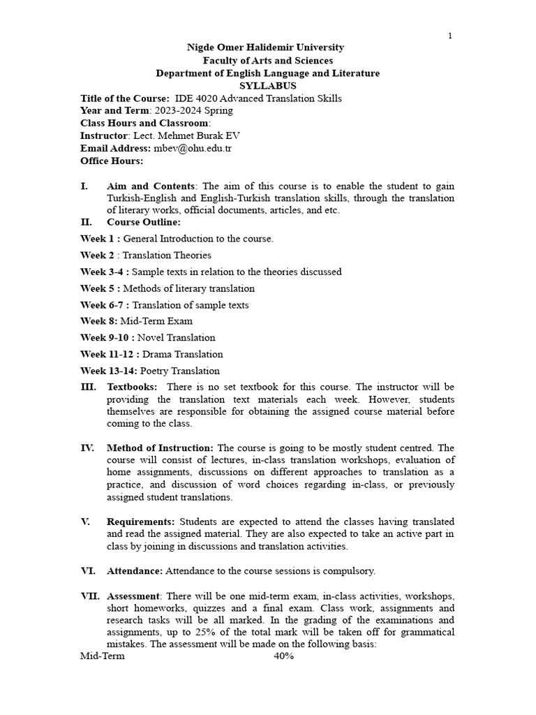 IDE4020 Advanced Translation Skills | PDF | Translations | Academic ...