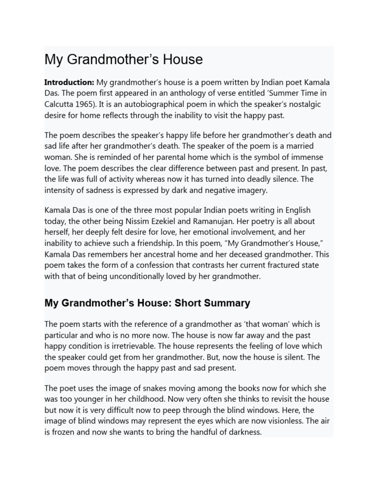 Introduction: My Grandmother's House Is A Poem Written by Indian Poet ...