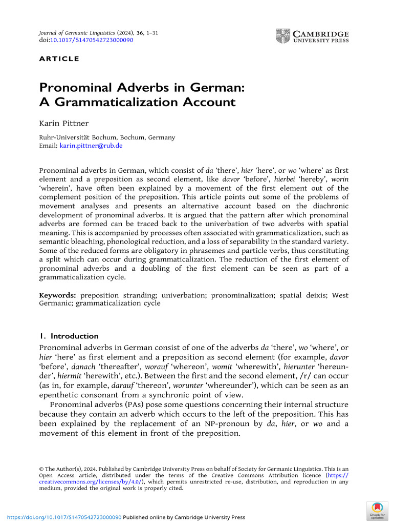 Pronominal Adverbs in German A Grammaticalization Account | PDF ...