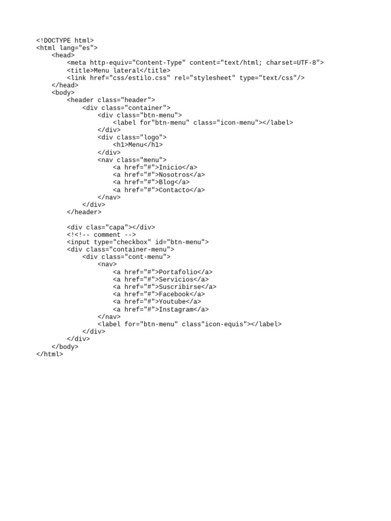Lateral Menu HTML Structure | PDF