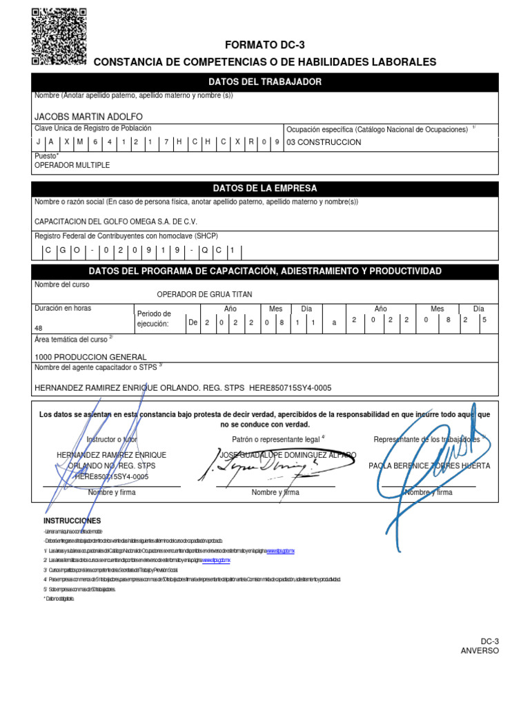 Certificado DC-3: Operador de Grúa Titan | PDF | Economias