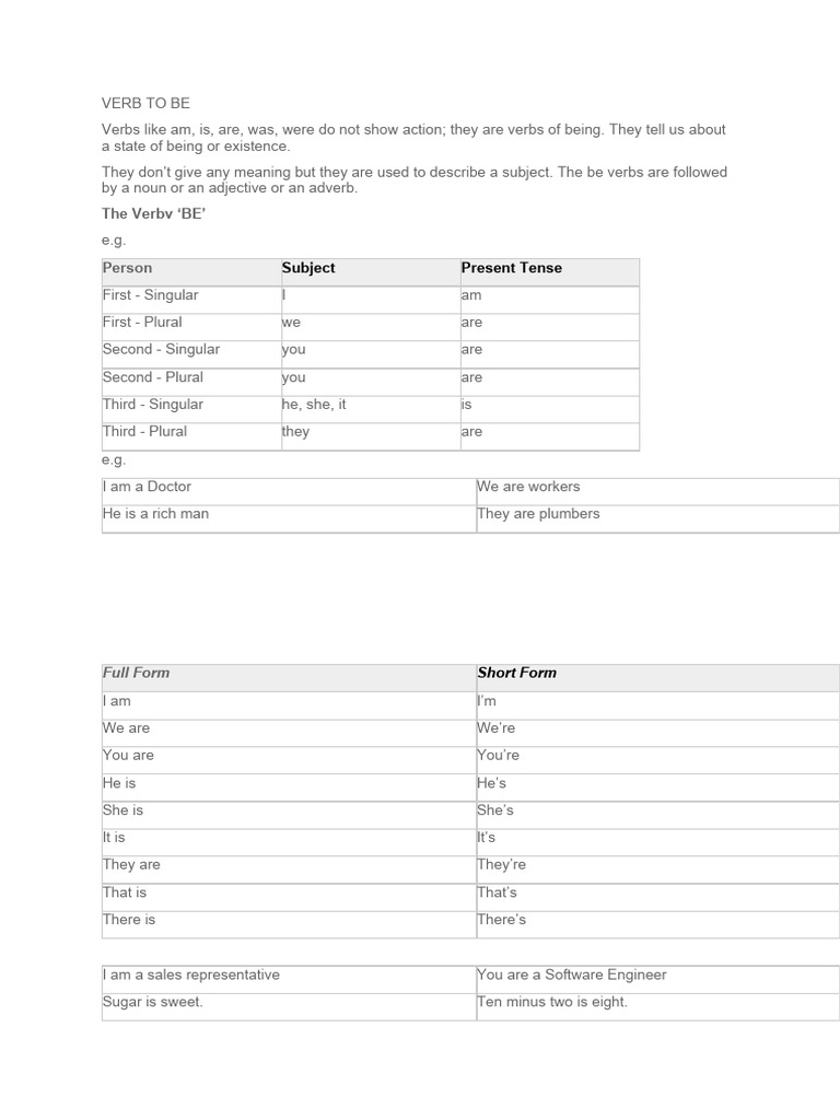 Understanding the Verb "To Be" | PDF