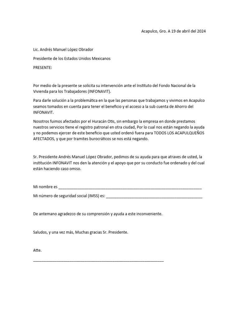 Formato Carta Al Presidente | PDF | Política | Derecho
