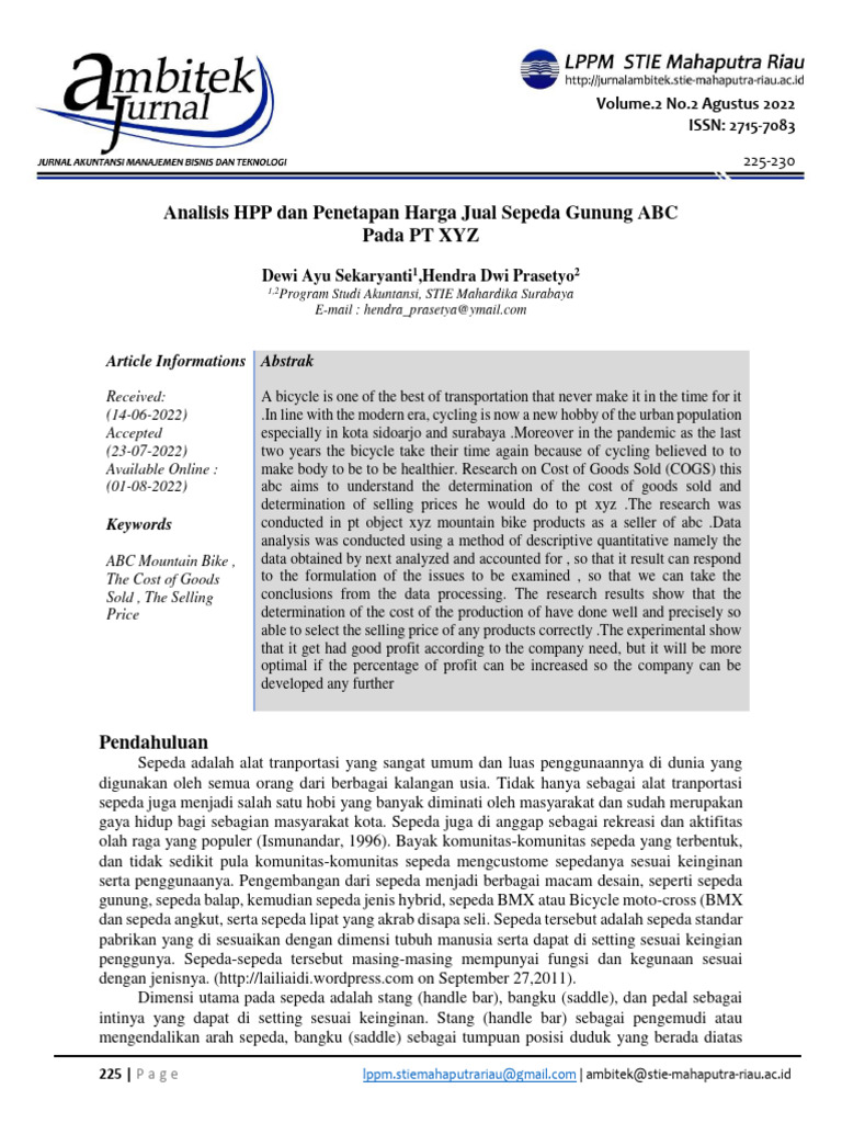 Analisis Harga Sepeda Gunung ABC | PDF | Bisnis