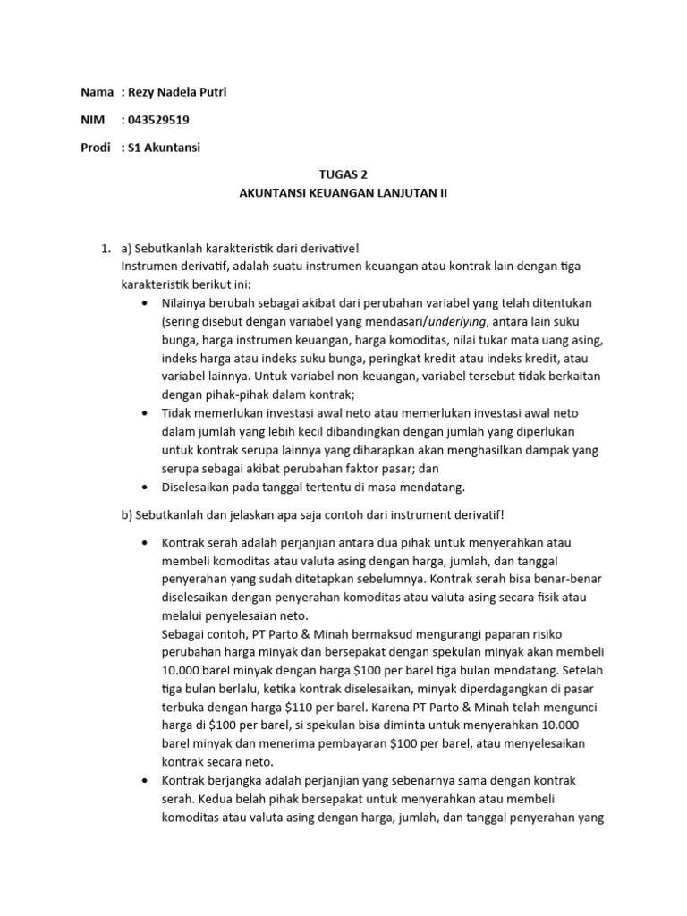 Karakteristik dan Contoh Instrumen Derivatif | PDF