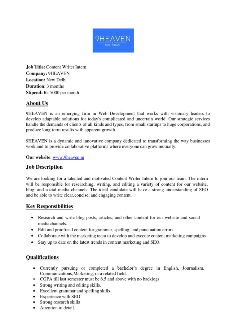 Content Writer Internship in Delhi | PDF | Law