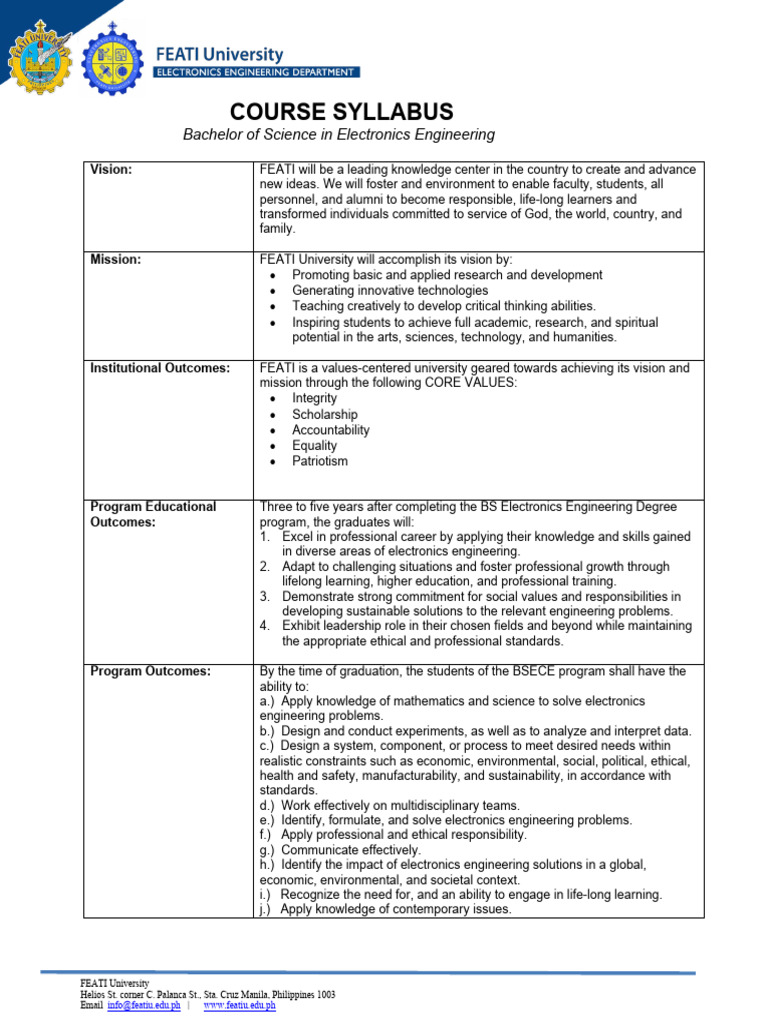 BS Electronics Engineering Syllabus | PDF | Frequency Modulation ...