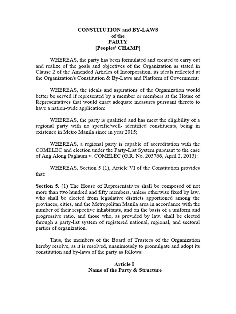 People's CHAMP Constitution & By-Laws | PDF | United States House Of ...