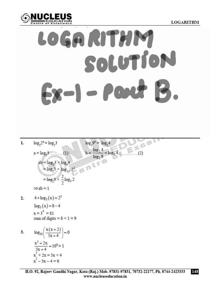 Logarithm Exercises and Solutions | PDF | Numbers | Special Functions