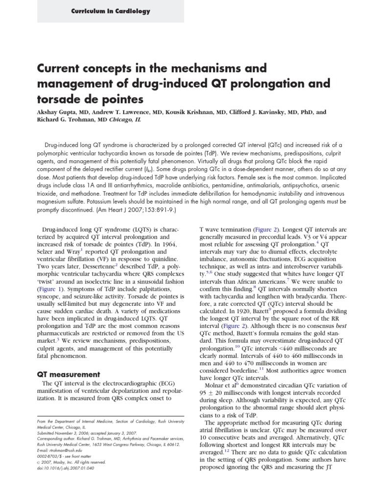 Current Concepts in QT Prolongation | PDF | Cardiovascular Physiology ...