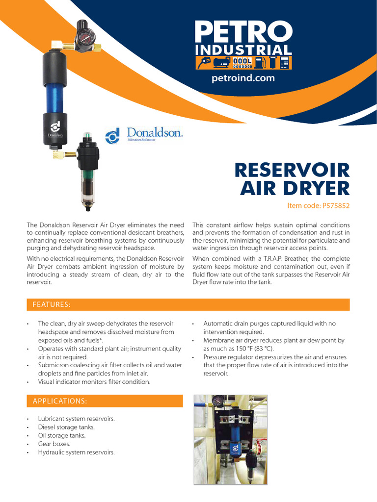 Reservoir Air Dryer Donaldson - SpecSheet Small | PDF | Petroleum ...