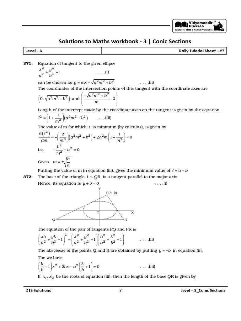 Conic Sections Solution - Level 3 - DTS 27 | PDF | Triangle | Ellipse