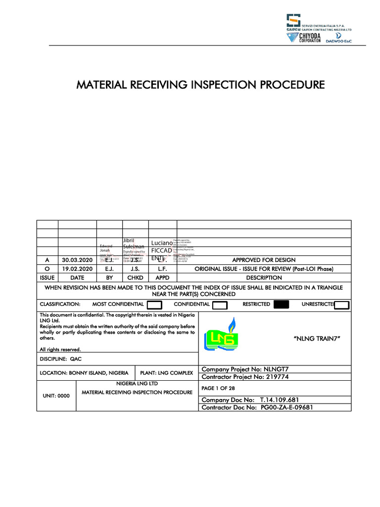 T 14.109.681 SH1 A - Material Receiving Inspection Procedure | Download ...