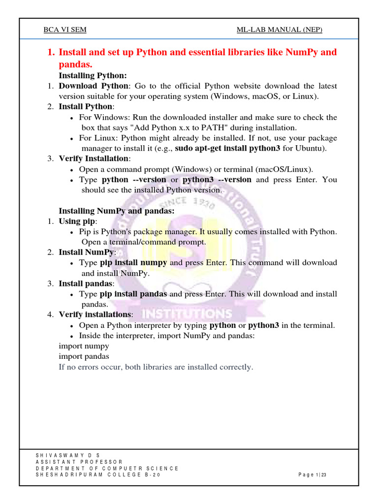 ML-Lab Manual - NEP - DSS | PDF | Python (Programming Language) | Mean Squared Error