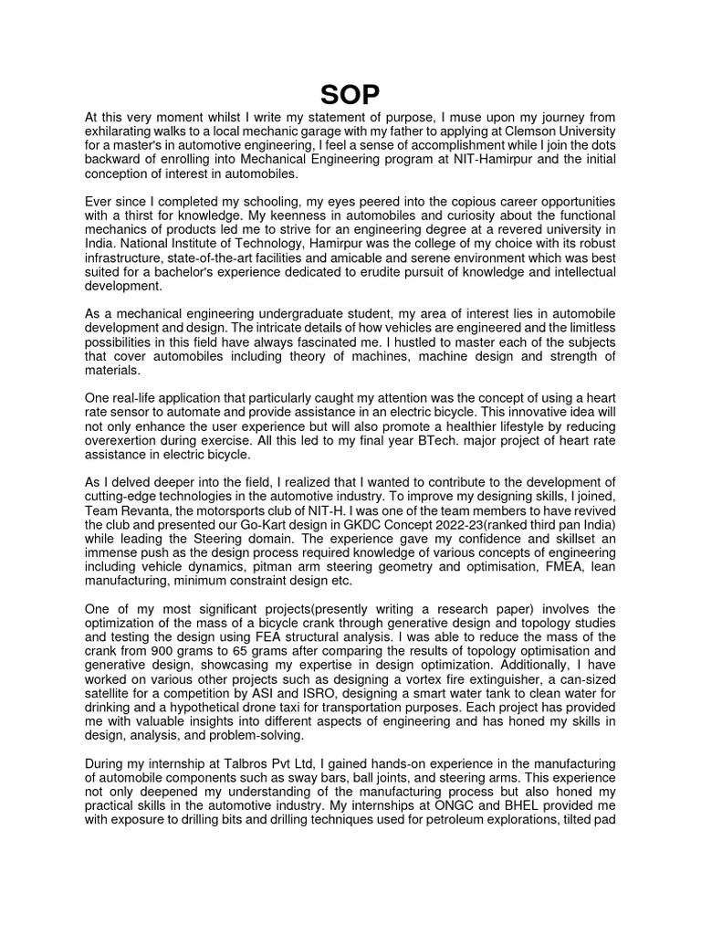 Clemson Sop | PDF | Engineering | Expert