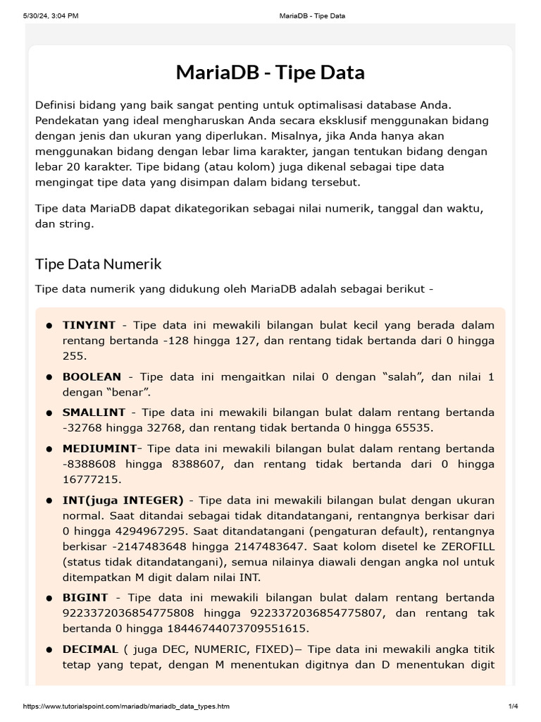 MariaDB - Tipe Data | PDF