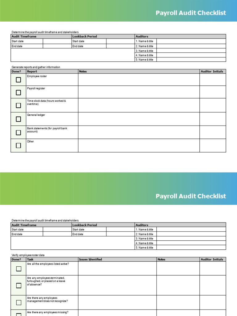 Payroll Audit Checklist | Download Free PDF | Payroll Tax | Payroll