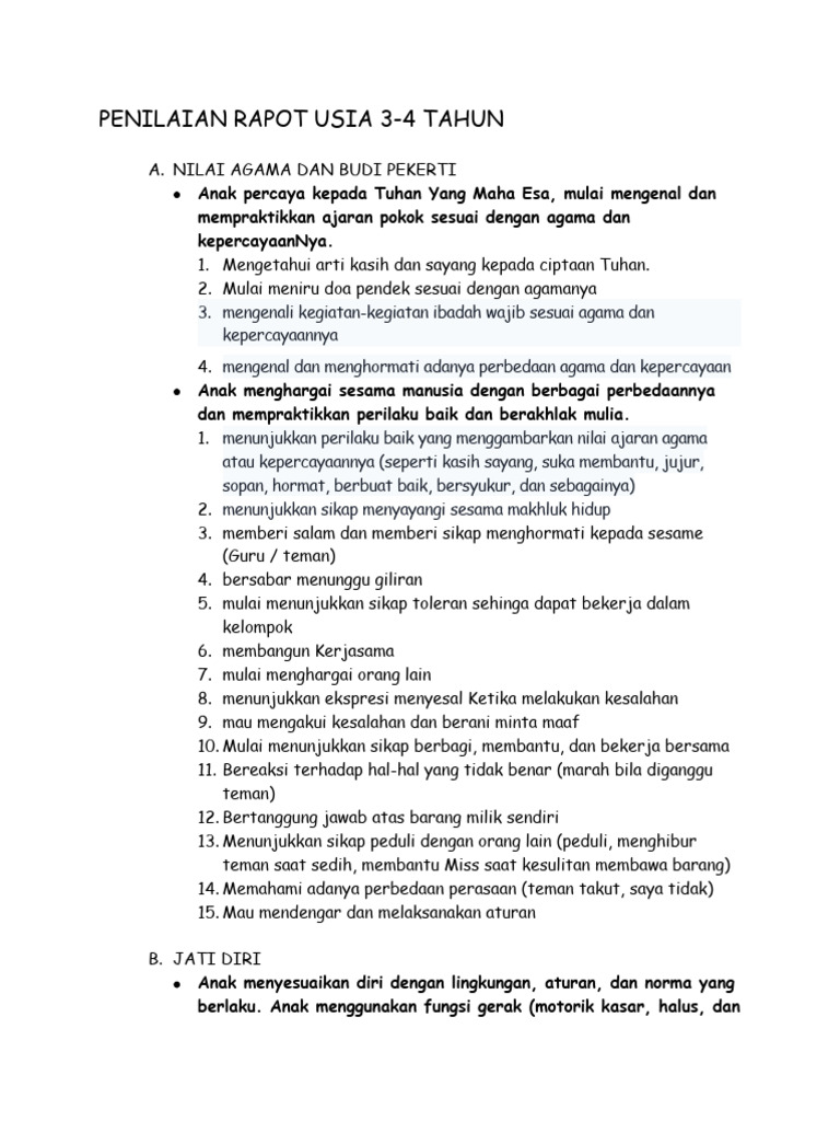Penilaian Rapot Usia 3-4 THN V2 | PDF | Kesehatan Holistik