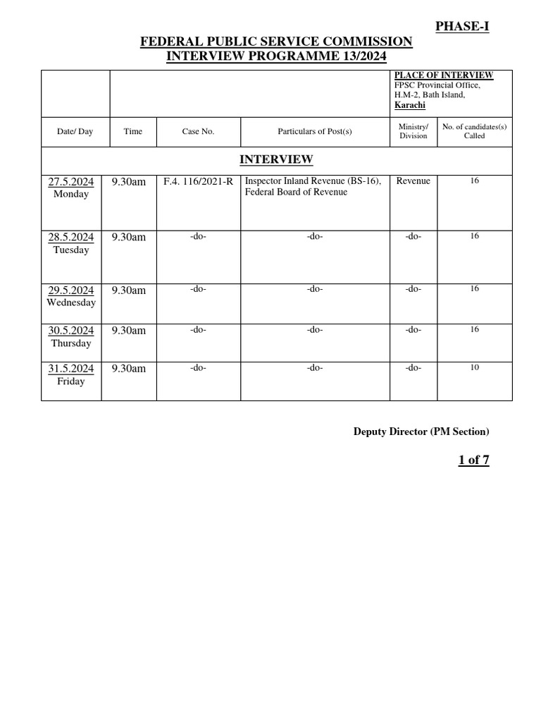 Interview Prog No.13-2024 | Download Free PDF | Government Of Pakistan ...
