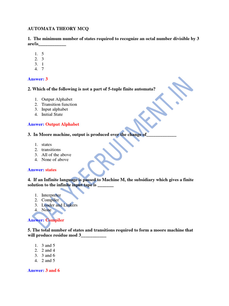 AUTOMATA-THEORY-MCQ | PDF | Automata Theory | Formalism (Deductive)