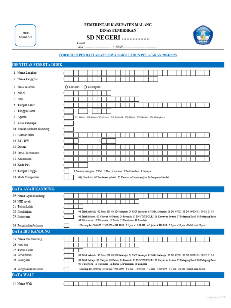 Formulir Pendaftaran PPDB 2024 (Panduanmengajar - Com) | PDF