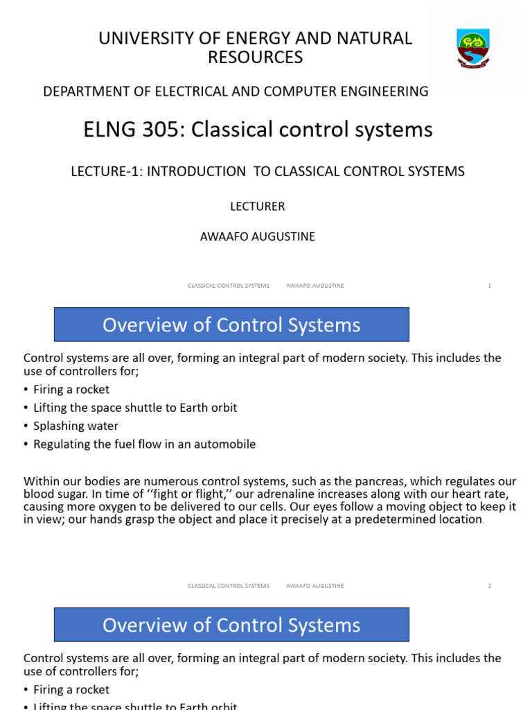 Lecture-1 Introduction to Classical Control Systems | PDF | Control ...
