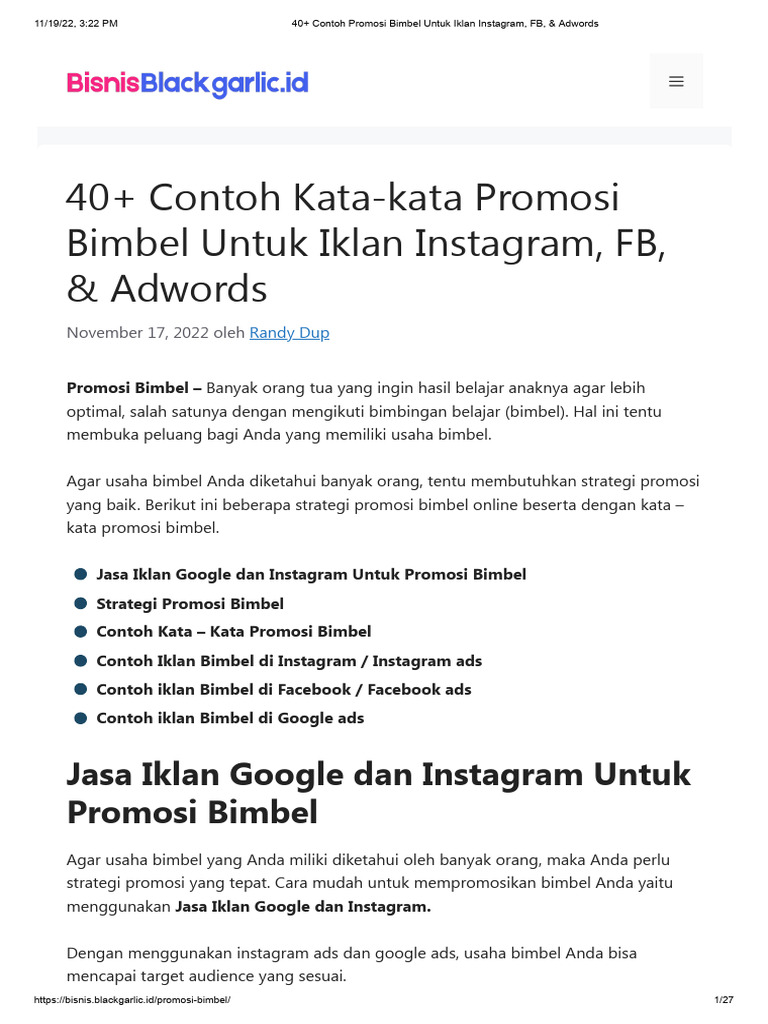 40+ Contoh Promosi Bimbel Untuk Iklan Instagram, FB, & Adwords | PDF