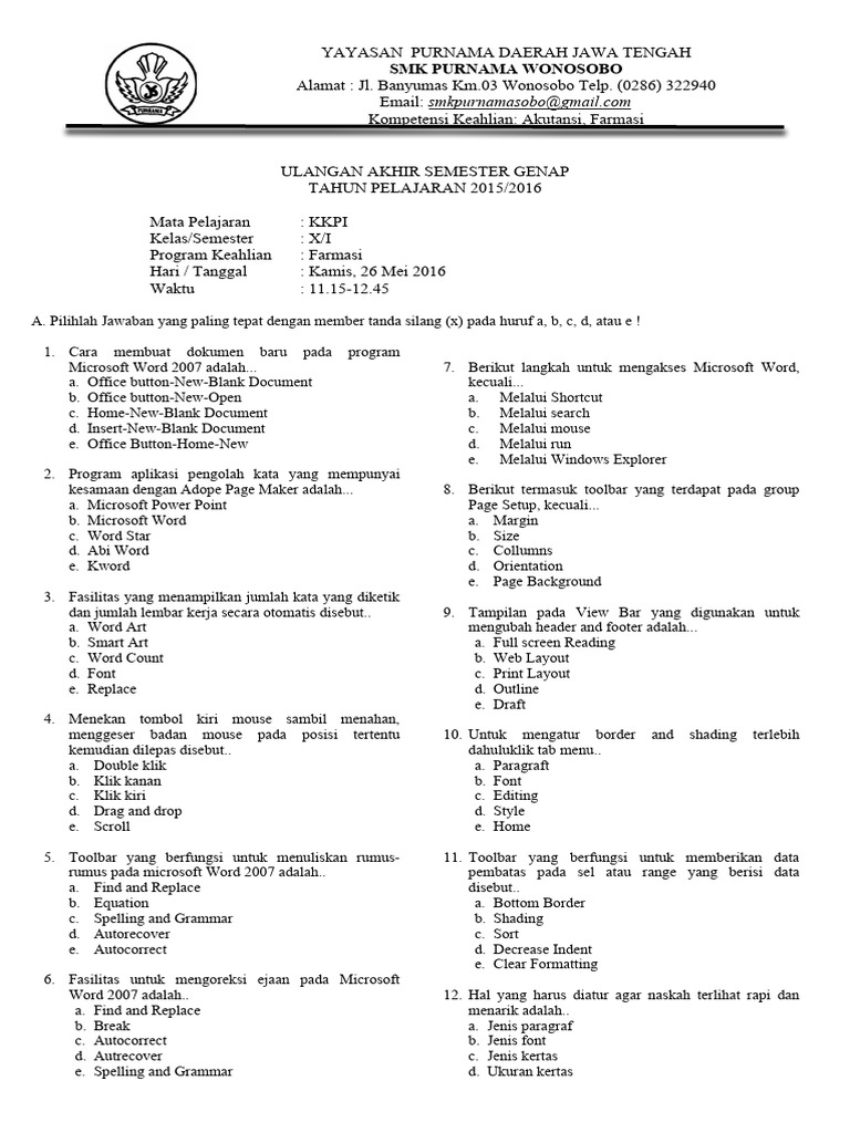 Soal KKPI SMT 1 Kls X | PDF