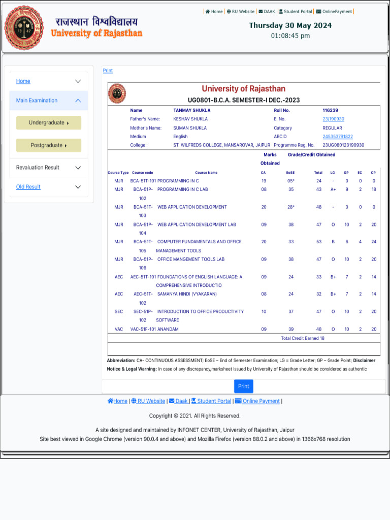 University of Rajasthan - Result Website | PDF | Computing